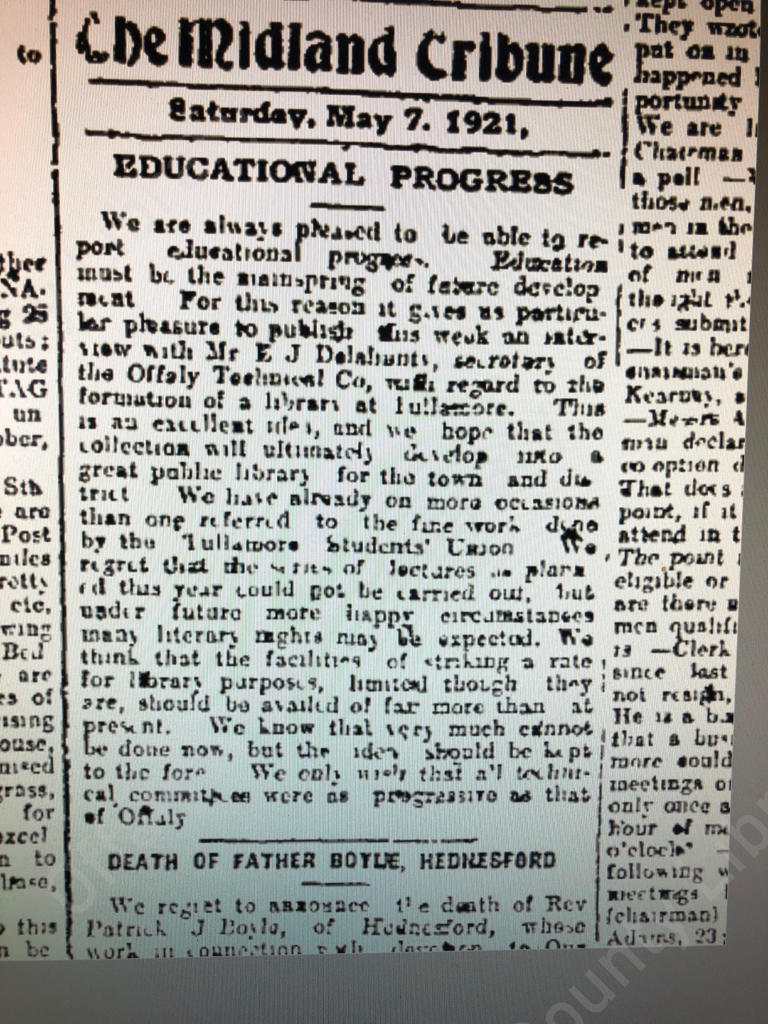 Marking the opening of the first public library in Tullamore: May 1921 ...