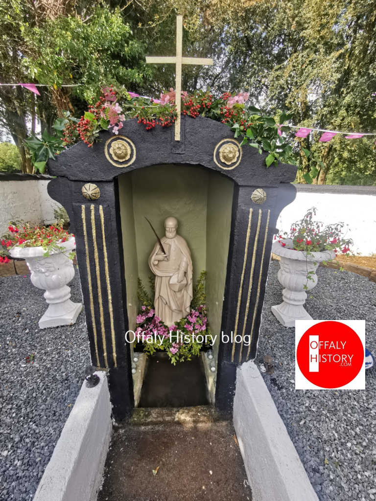 Statue of St Broghan/Brochan placed at Broghan’s Well, Clonsast, County ...