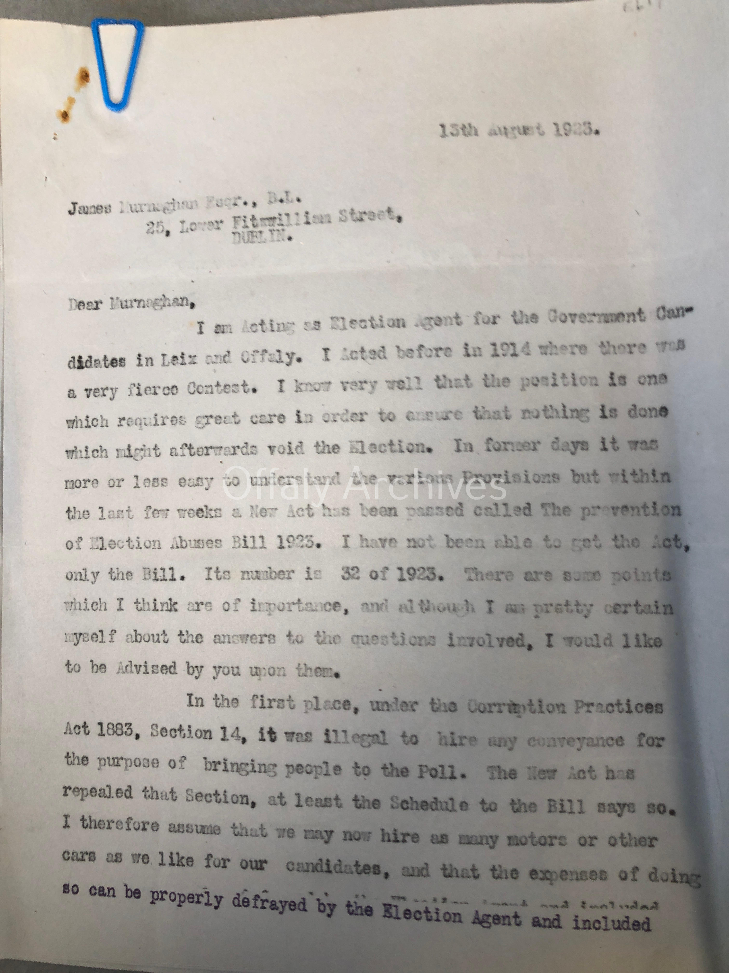 The 1923 General Election in Laois-Offaly: Cumann na nGaedheal papers ...